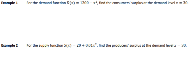 Solved Example 1 For the demand function D(x) = 1200 - x?, | Chegg.com
