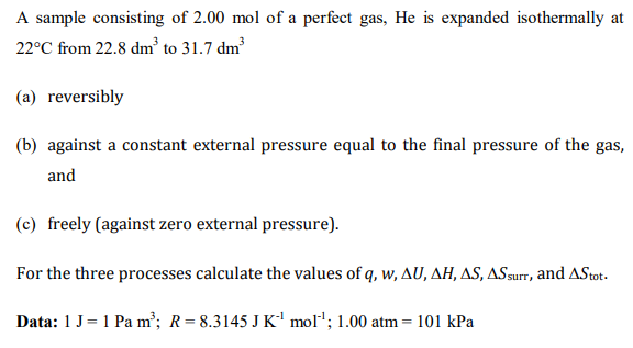 Solved A sample consisting of 2.00 mol of a perfect gas, He | Chegg.com