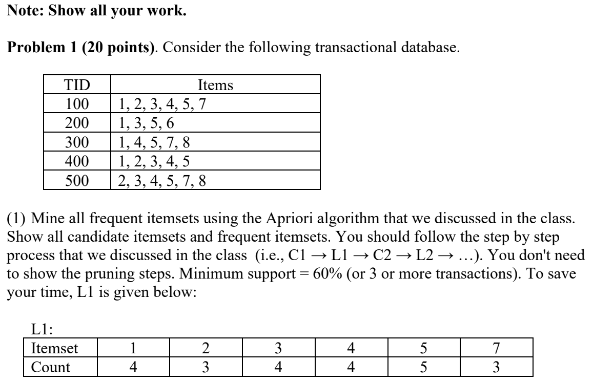 Solved Problem 1 (20 points). Consider the following | Chegg.com