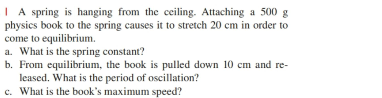 Solved | A spring is hanging from the ceiling. Attaching a | Chegg.com
