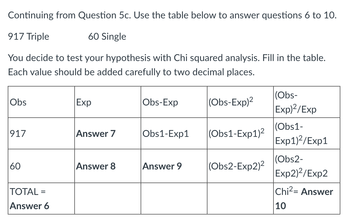 Continuing from Question 5c. Use the table below to | Chegg.com