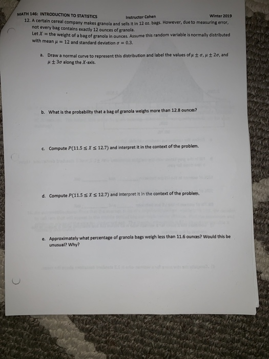 Solved MATH 146: INTRODUCTION TO STATISTICS nstructor Cohen | Chegg.com
