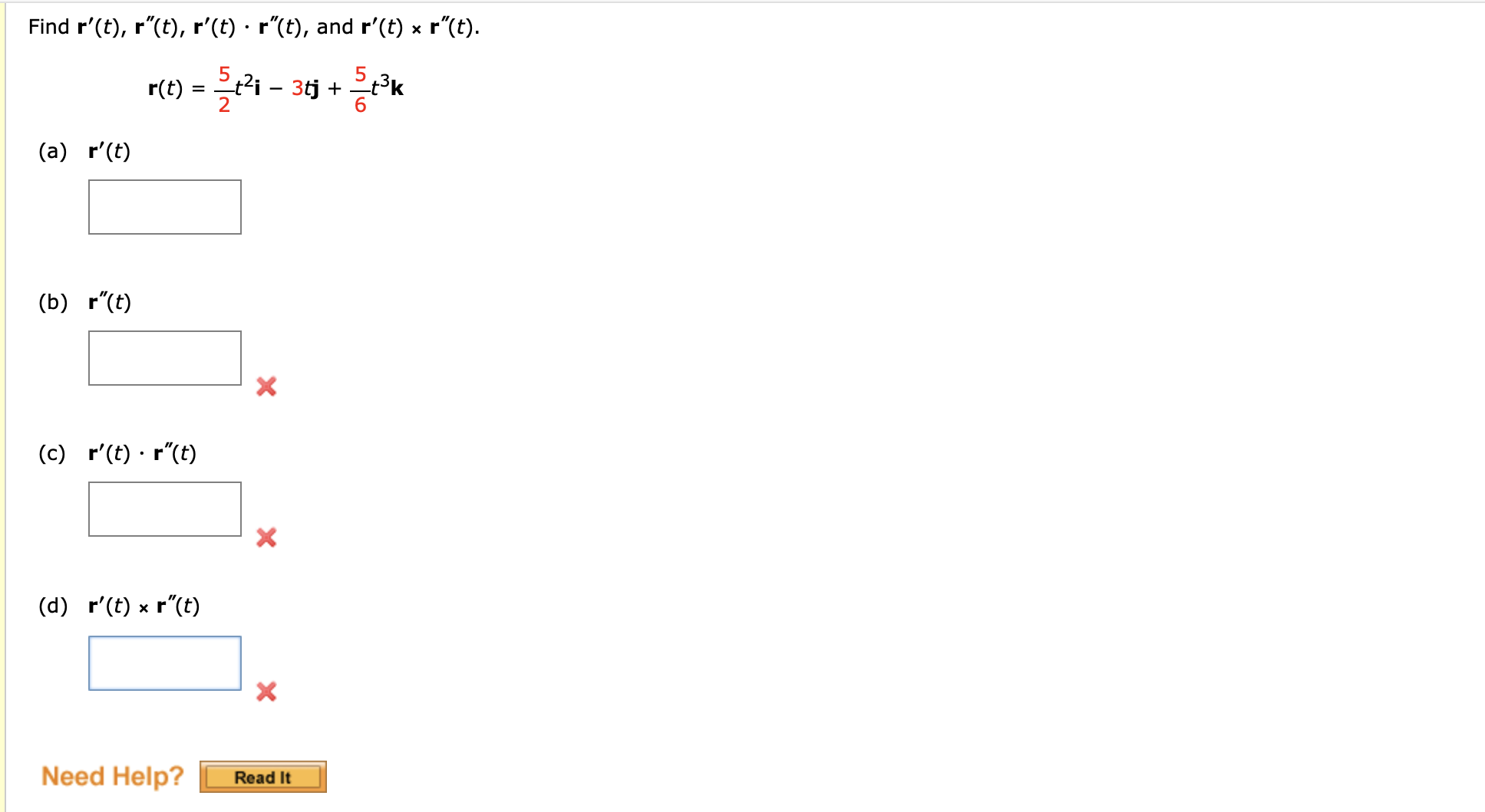Solved Find r′(t),r′′(t),r′(t)⋅r′′(t), and r′(t)×r′′(t) | Chegg.com