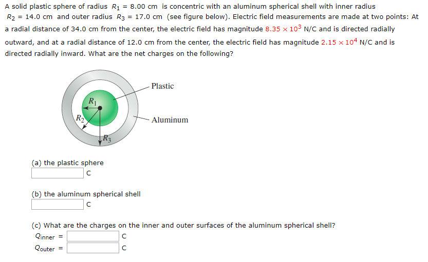 Solved A solid plastic sphere of radius R1-8.00 cm is | Chegg.com
