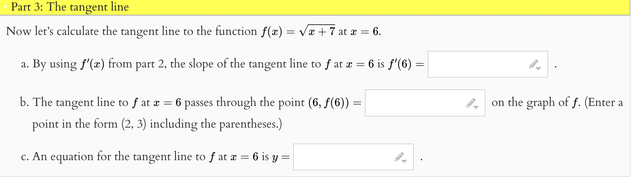 Solved Now let's calculate the tangent line to the function | Chegg.com