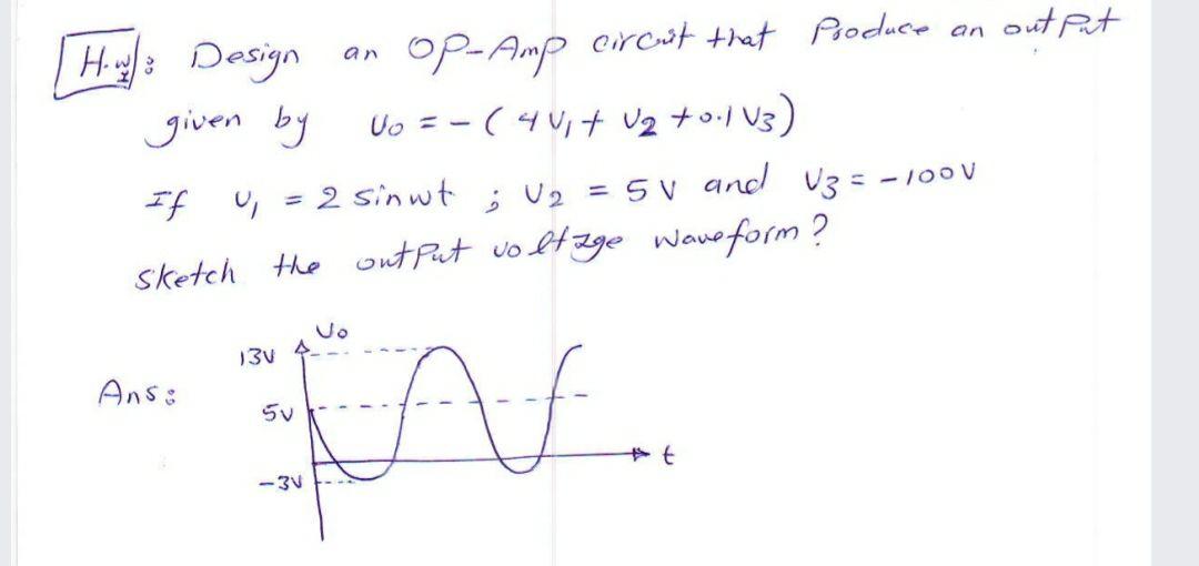 Solved an THW Design Op-Amp circuit that produce an output | Chegg.com