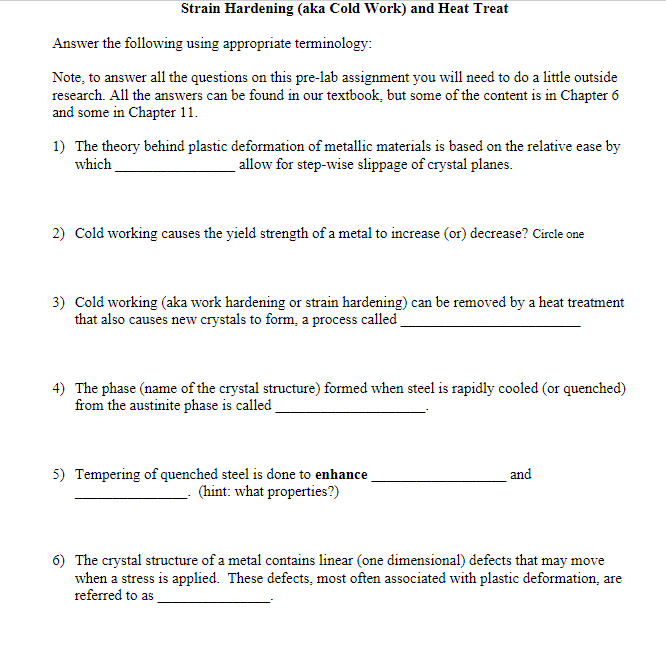 Solved Strain Hardening (aka Cold Work) ﻿and Heat | Chegg.com