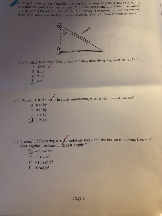 Solved In the picture below a uniform bar is supported by a | Chegg.com