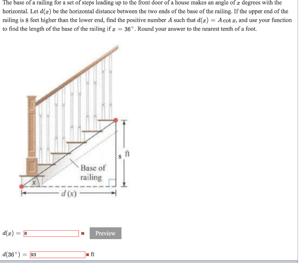 Solved The base of a railing for a set of steps leading up | Chegg.com
