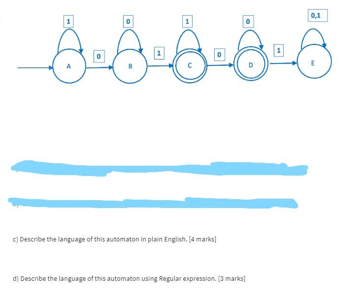 Solved O 1 c) Describe the language of this automaton in | Chegg.com