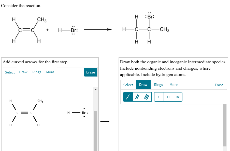 Solved Consider the reaction. H : Br: H CH3 C + - H-Br: | Chegg.com