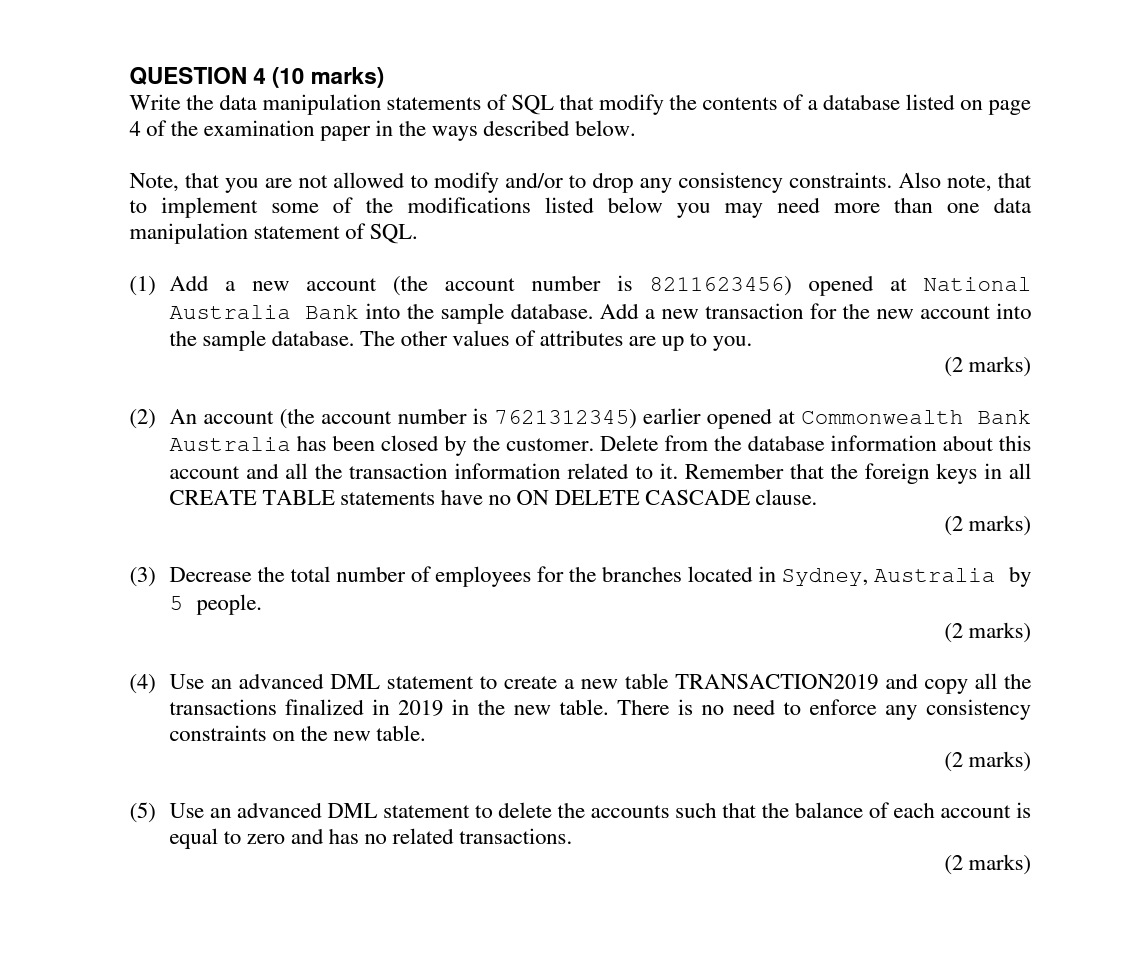 Solved QUESTION 4 (10 marks) Write the data manipulation | Chegg.com