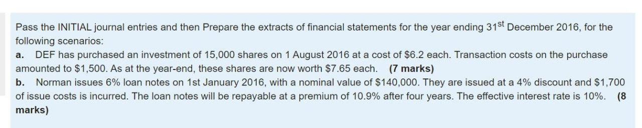 Solved a. Pass the INITIAL journal entries and then Prepare | Chegg.com