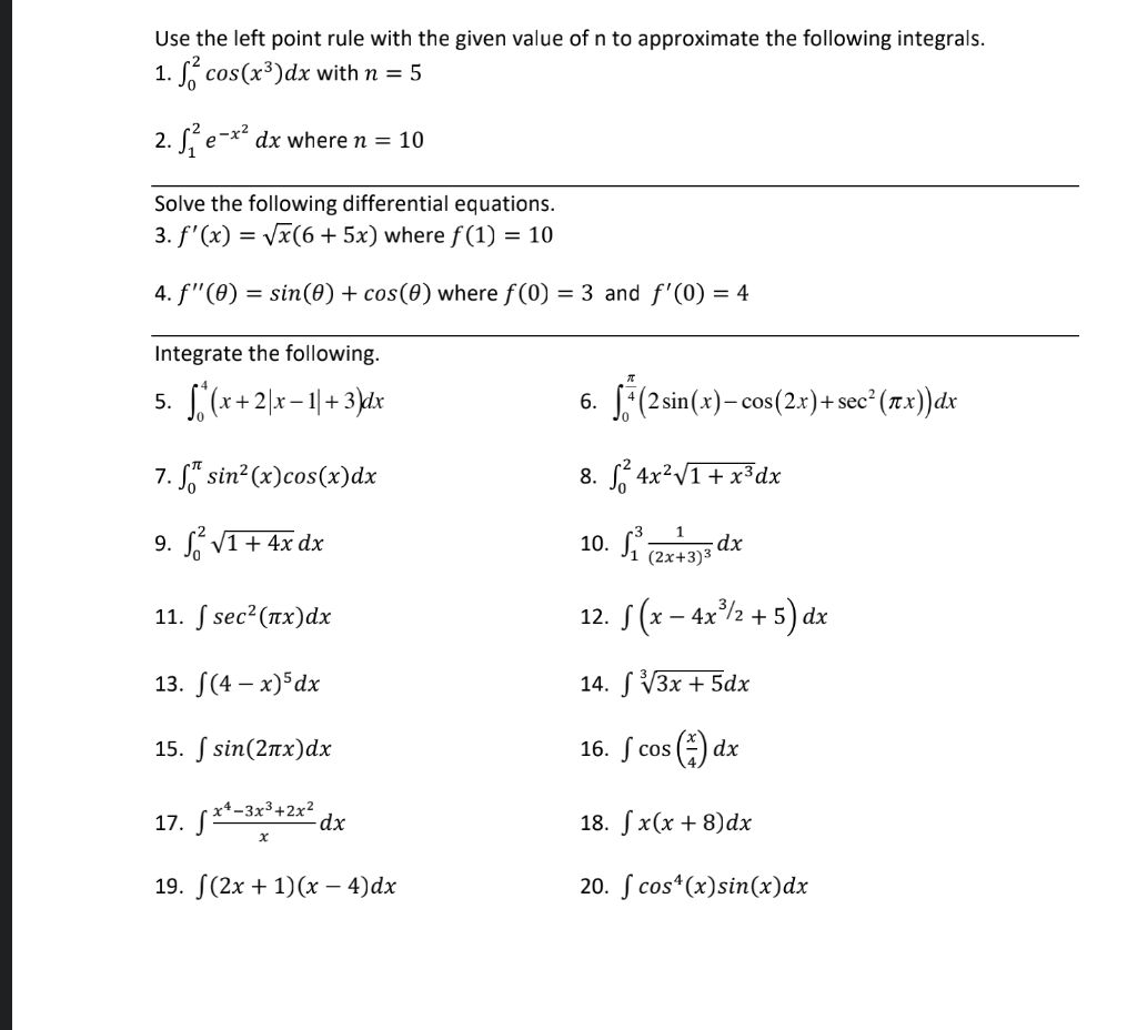 Solved Use the left point rule with the given value of n to | Chegg.com