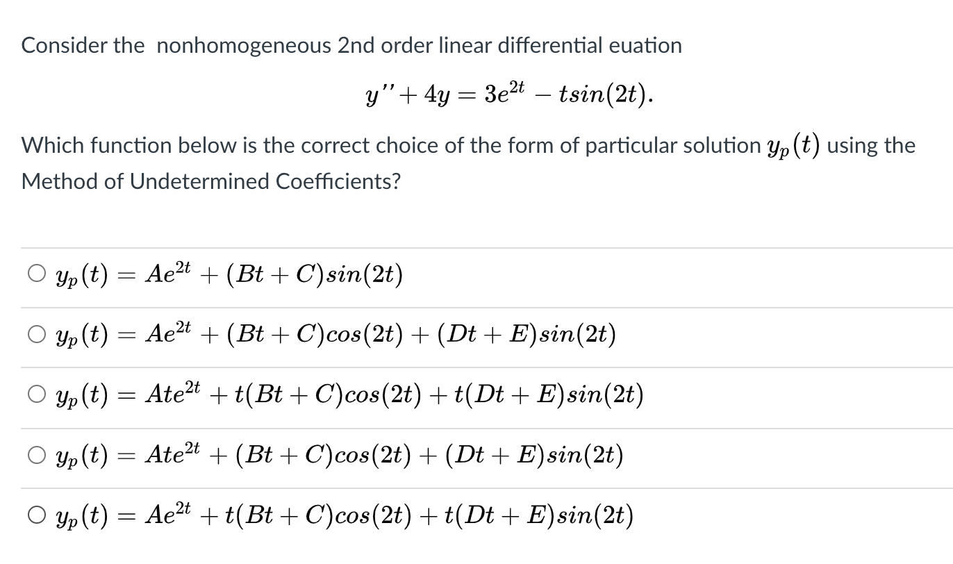 Solved Consider the nonhomogeneous 2nd order linear | Chegg.com