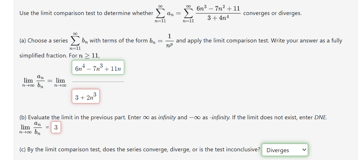Solved Use the limit comparison test to determine whether | Chegg.com