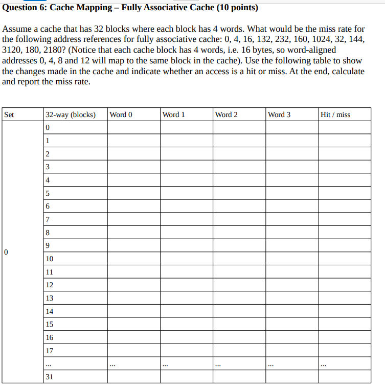 Solved Question 6: Cache Mapping - ﻿Fully Associative Cache | Chegg.com