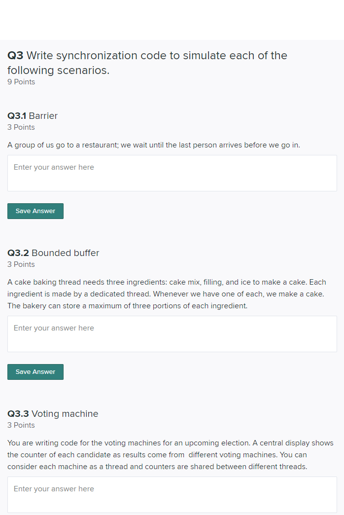 Solved Q3 Write Synchronization Code To Simulate Each Of The 6839