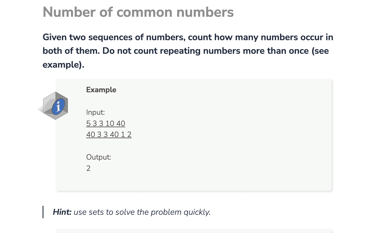 Solved Number of common numbers Given two sequences of | Chegg.com