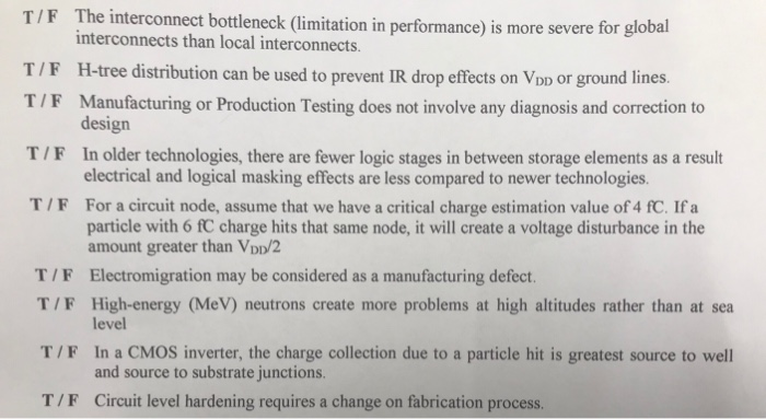 T/F The interconnect bottleneck (limitation in | Chegg.com