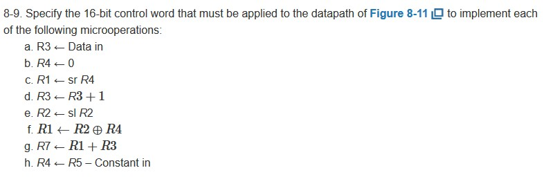 Solved to implement each 8-9. Specify the 16-bit control | Chegg.com