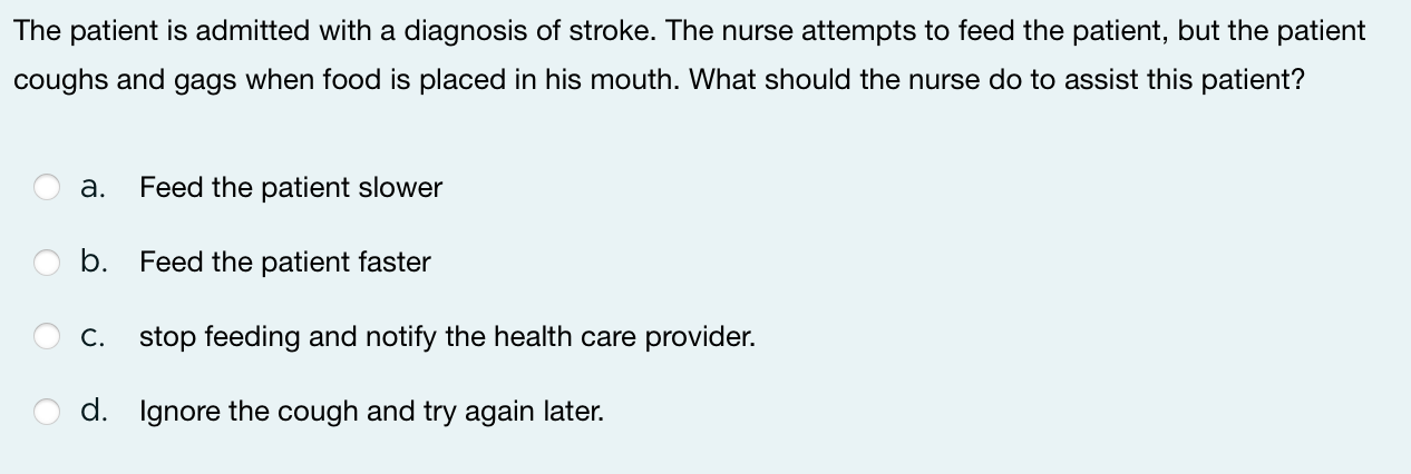 Solved The patient is admitted with a diagnosis of stroke. | Chegg.com