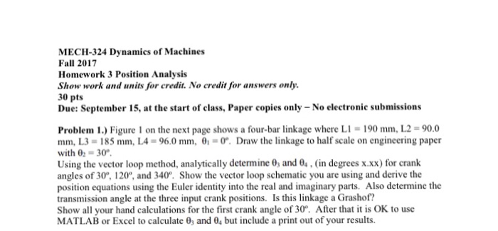 Solved MECH-324 Dynamics of Machines Fall 2017 Homework 3 | Chegg.com