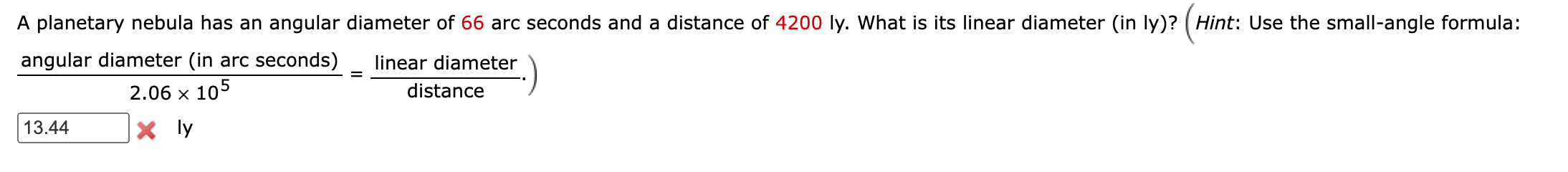 Solved A planetary nebula has an angular diameter of 66 arc | Chegg.com