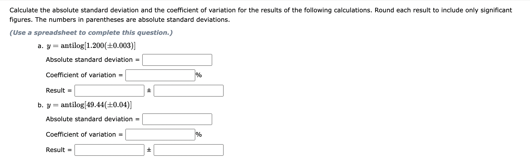 Solved alculate the absolute standard deviation and the | Chegg.com
