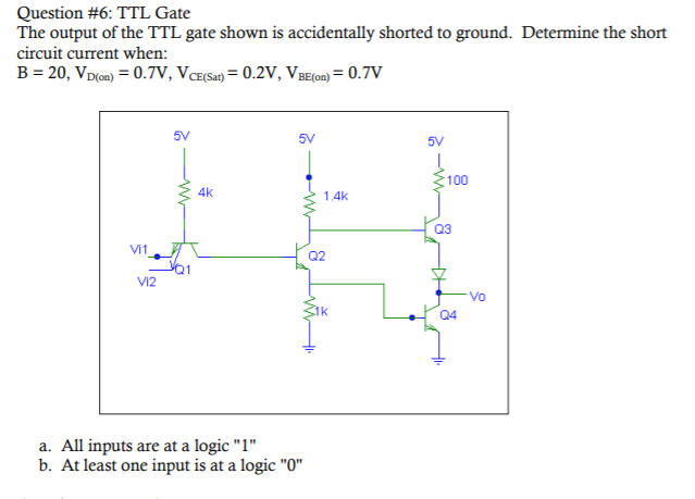 Solved Question #6: TTL Gate The output of the TTL gate | Chegg.com