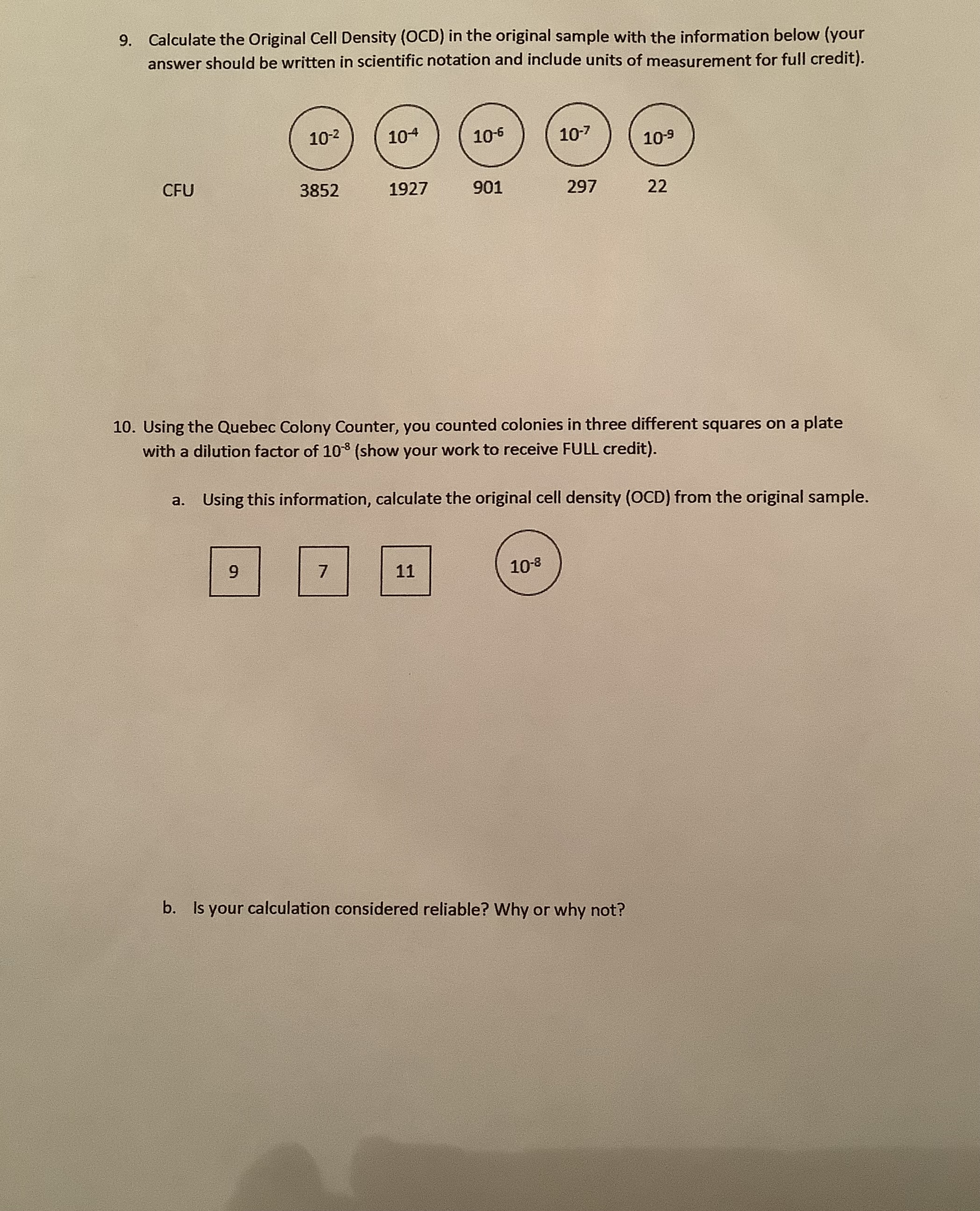 Solved 9. ﻿Calculate the Original Cell Density (OCD) ﻿in the | Chegg.com
