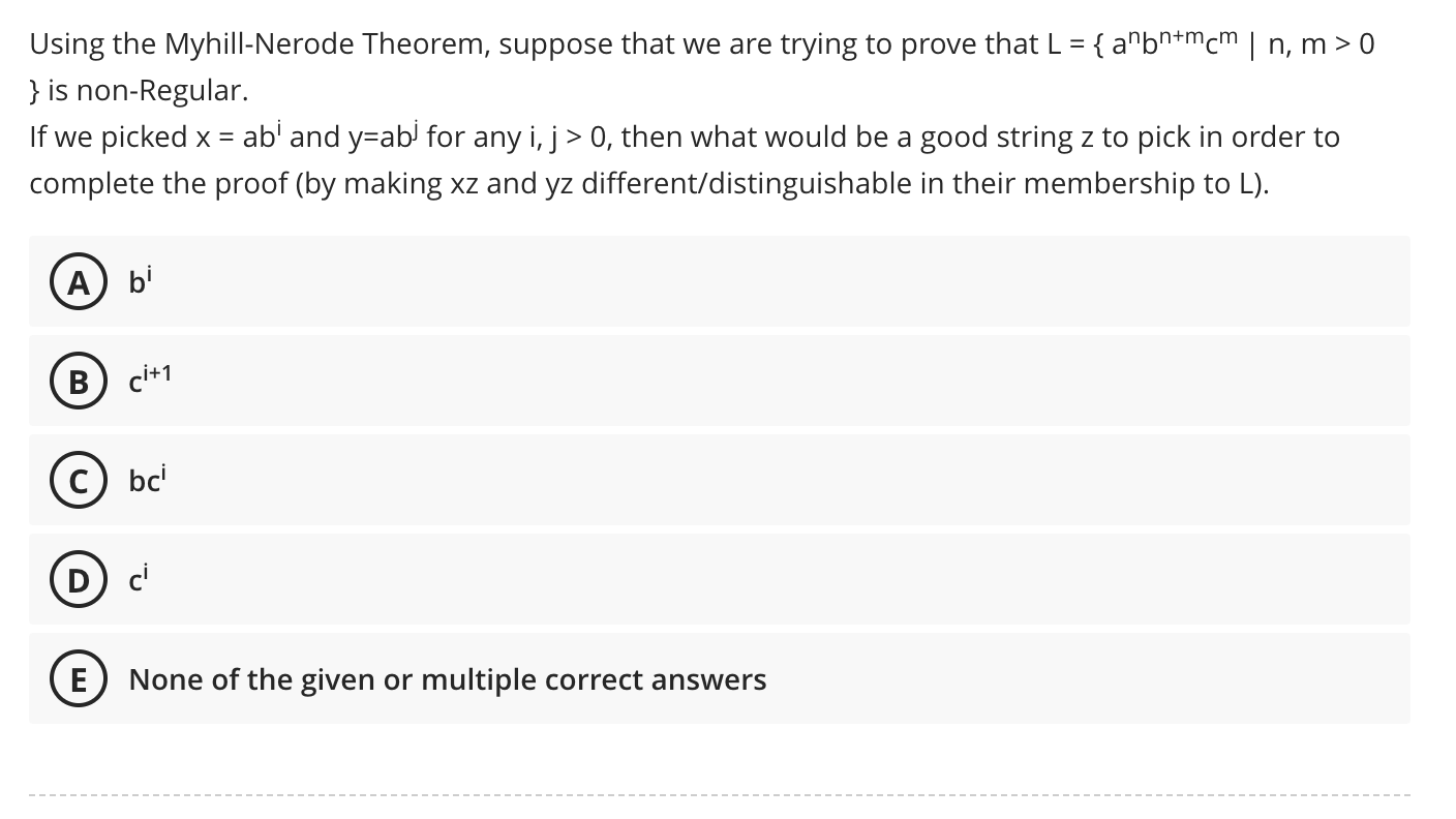 Solved Using the Myhill-Nerode Theorem, suppose that we are | Chegg.com