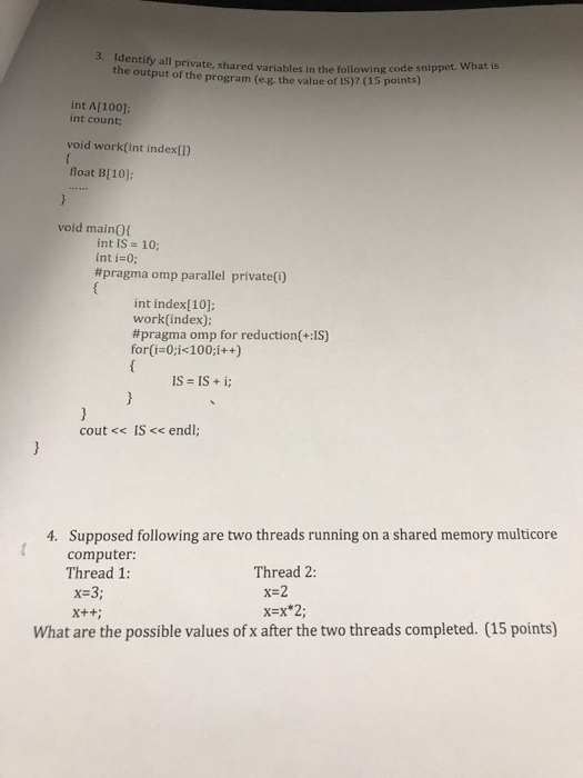 Solved 3. Identify all private, shared variables in the | Chegg.com