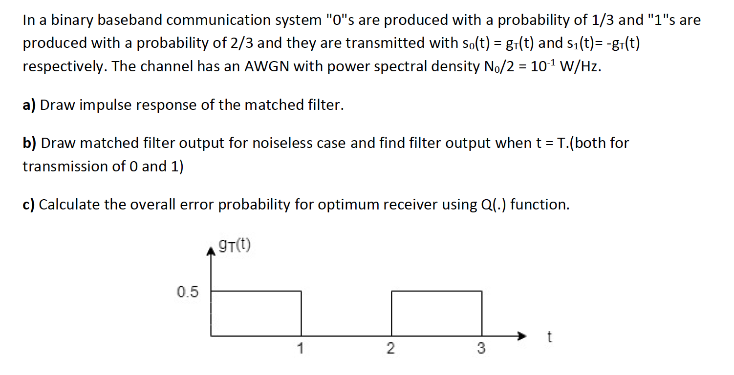 In a binary baseband communication system "0"s are | Chegg.com