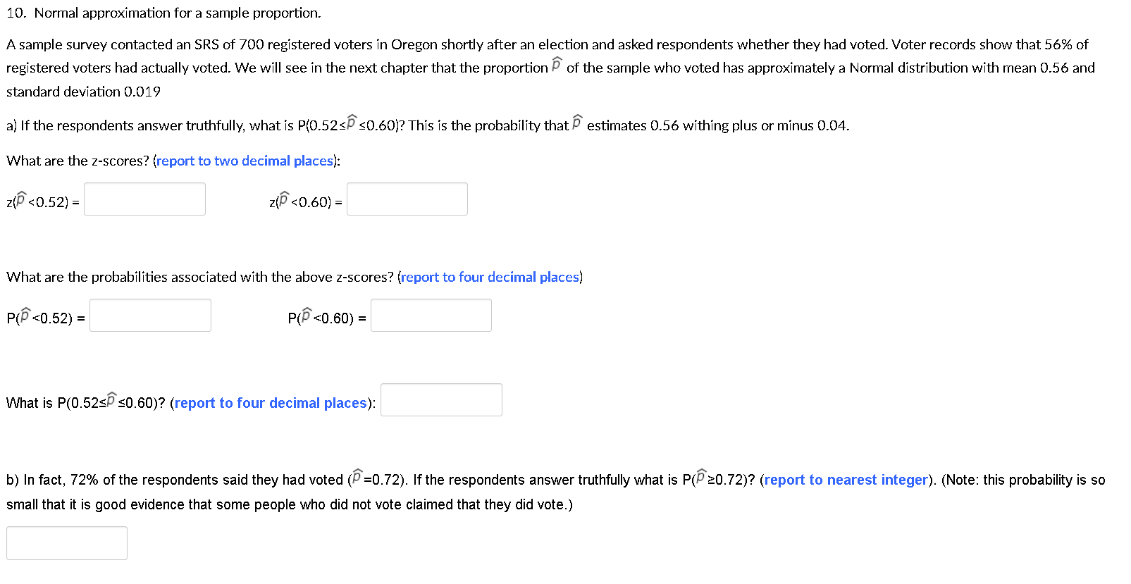 Solved 10 Normal Approximation For A Sample Proportion A