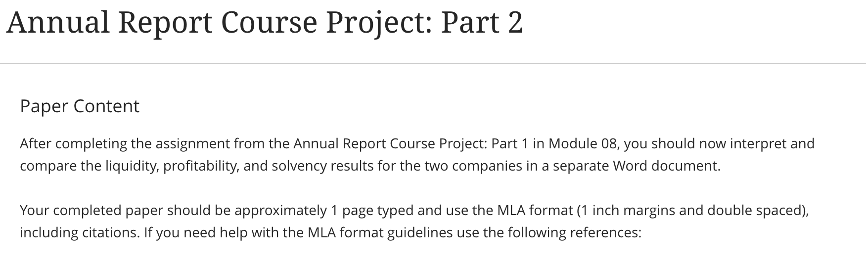 Solved Annual Report Course Project: Part 2 Paper Content | Chegg.com