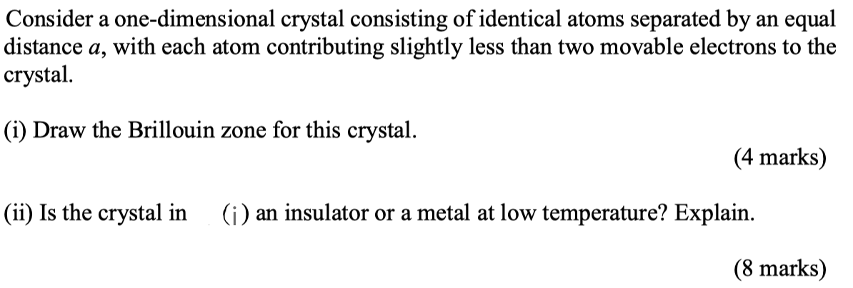 Solved Consider a one-dimensional crystal consisting of | Chegg.com