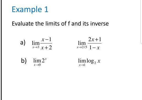 Solved Example1 Evaluate the limits of f and its inverse | Chegg.com