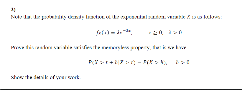 Solved 2) Note that the probability density function of the | Chegg.com