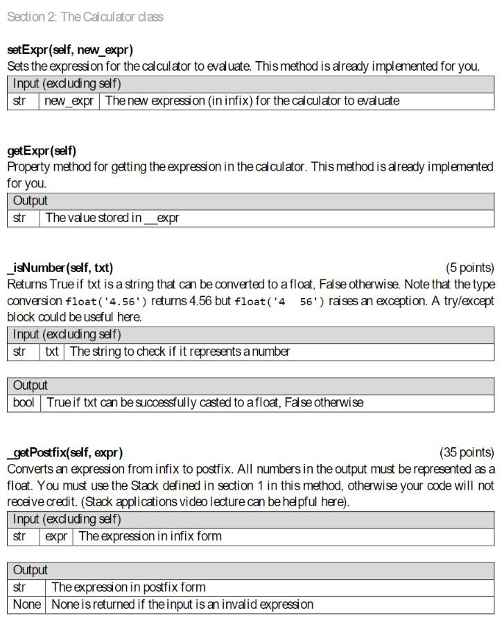 Section 2: The Calculator class (50 points) Implement | Chegg.com