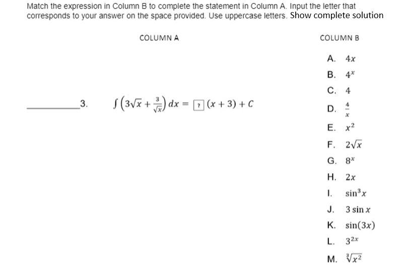 Solved Match the expression in Column B to complete the | Chegg.com