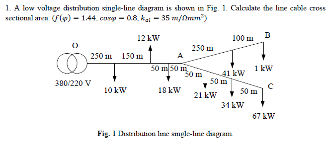 Solved 1. A low voltage distribution single-line diagram is | Chegg.com