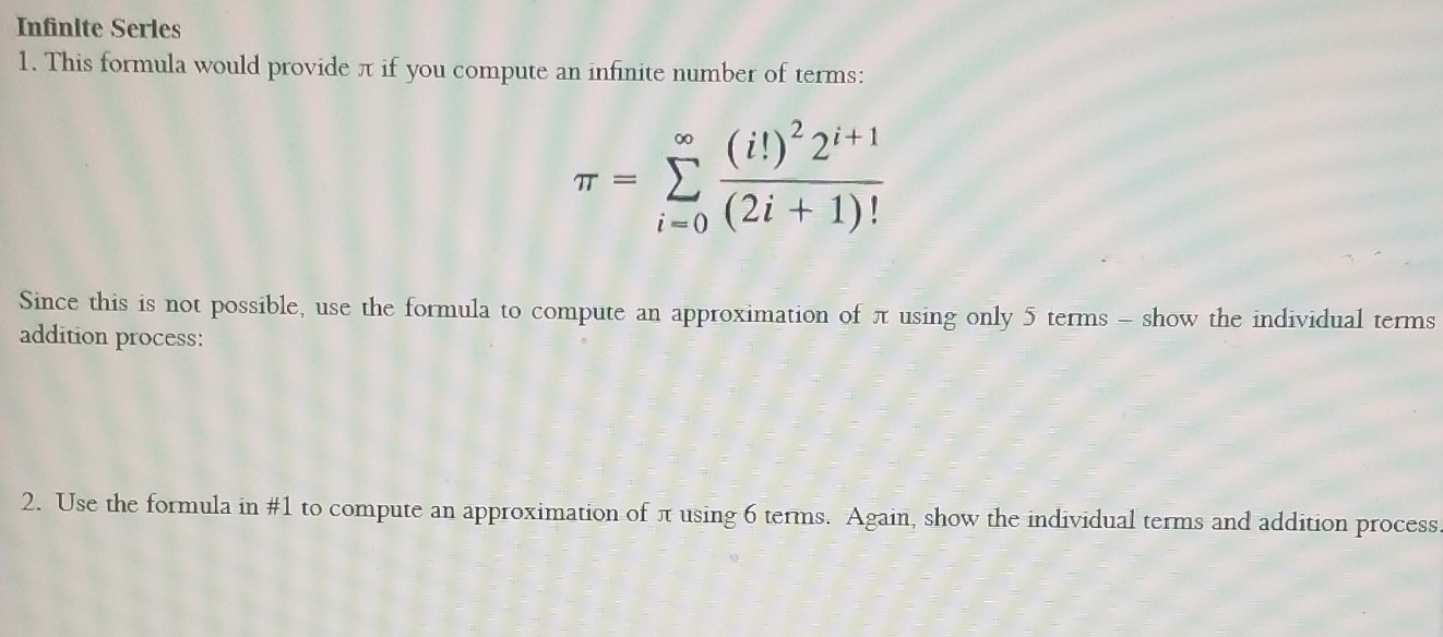 Solved Infinite Series 1. This formula would provide n if | Chegg.com