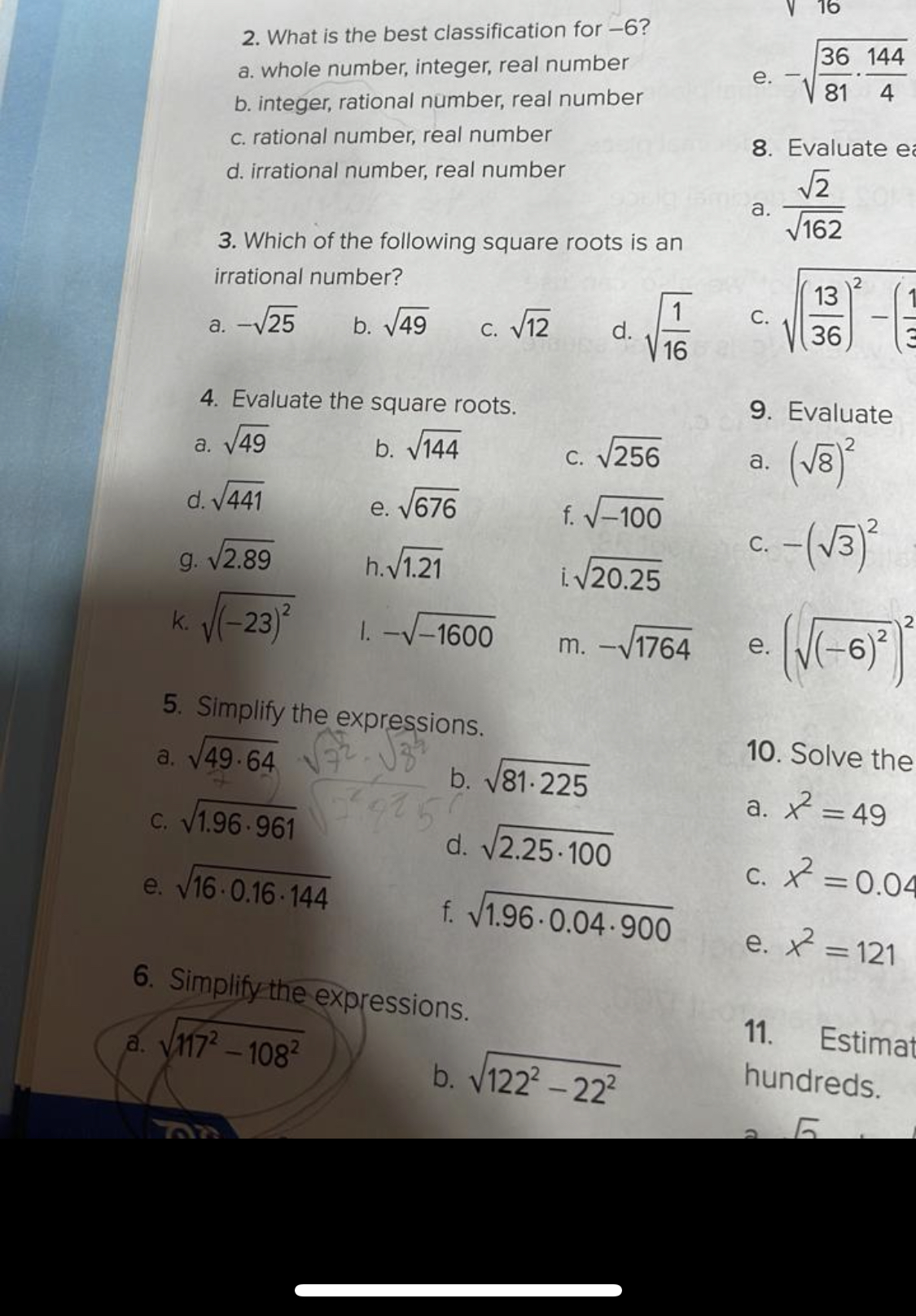 Solved 2. What is the best classification for -6 ? a. whole | Chegg.com