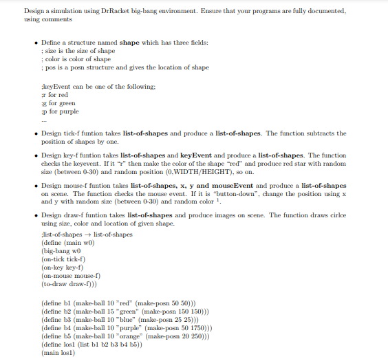 Solved Design a simulation using DrRacket big-bang | Chegg.com