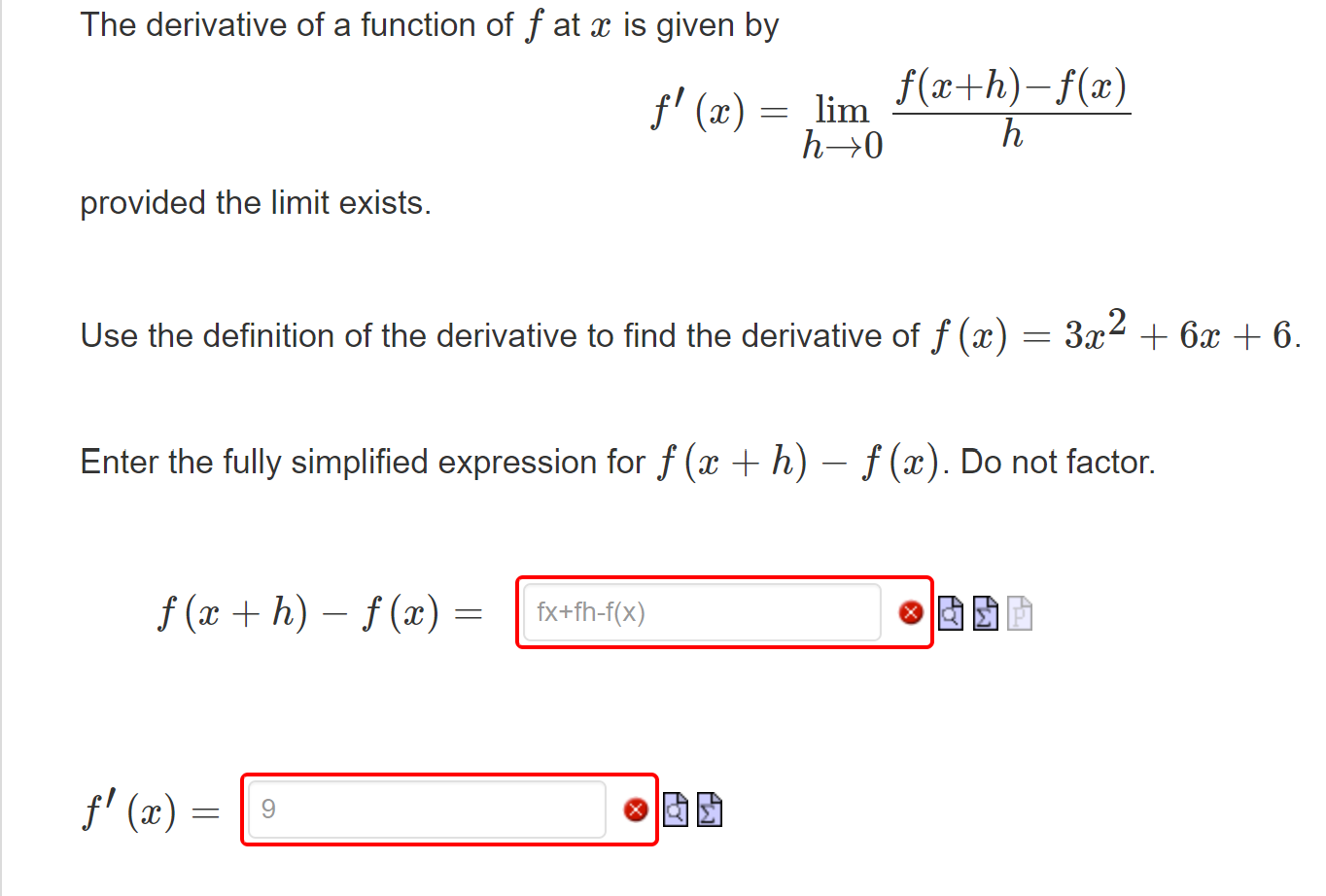 Solved The derivative of a function of f at x is given by | Chegg.com
