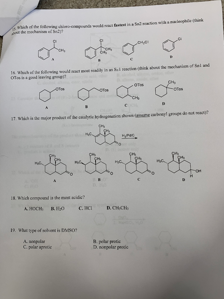 Solved which of the following chloro-compounds would react | Chegg.com