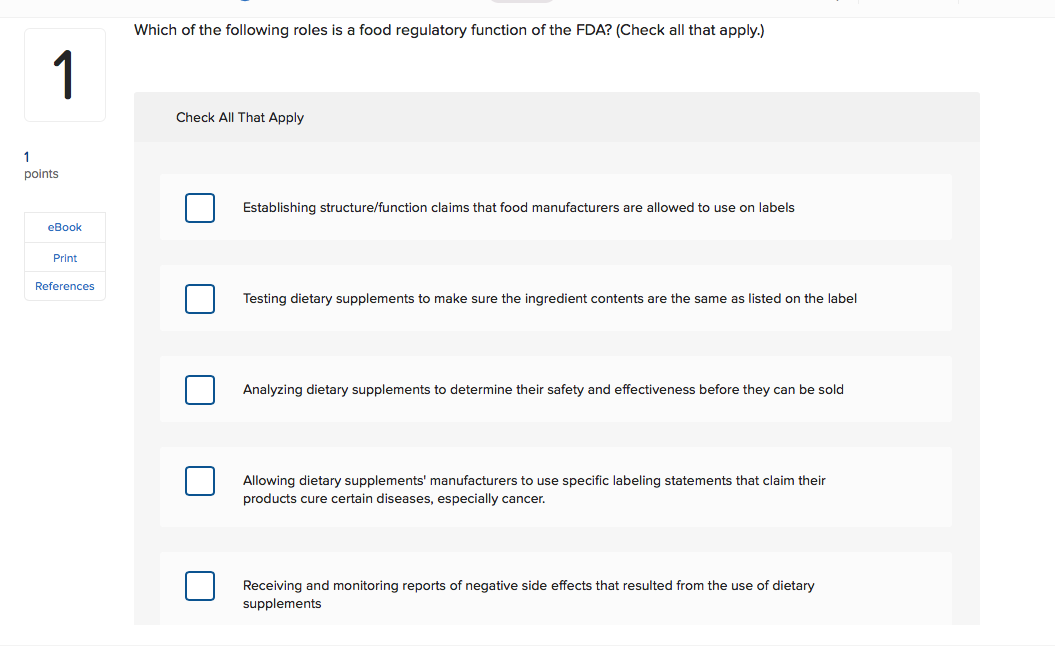 Solved Which of the following roles is a food regulatory | Chegg.com