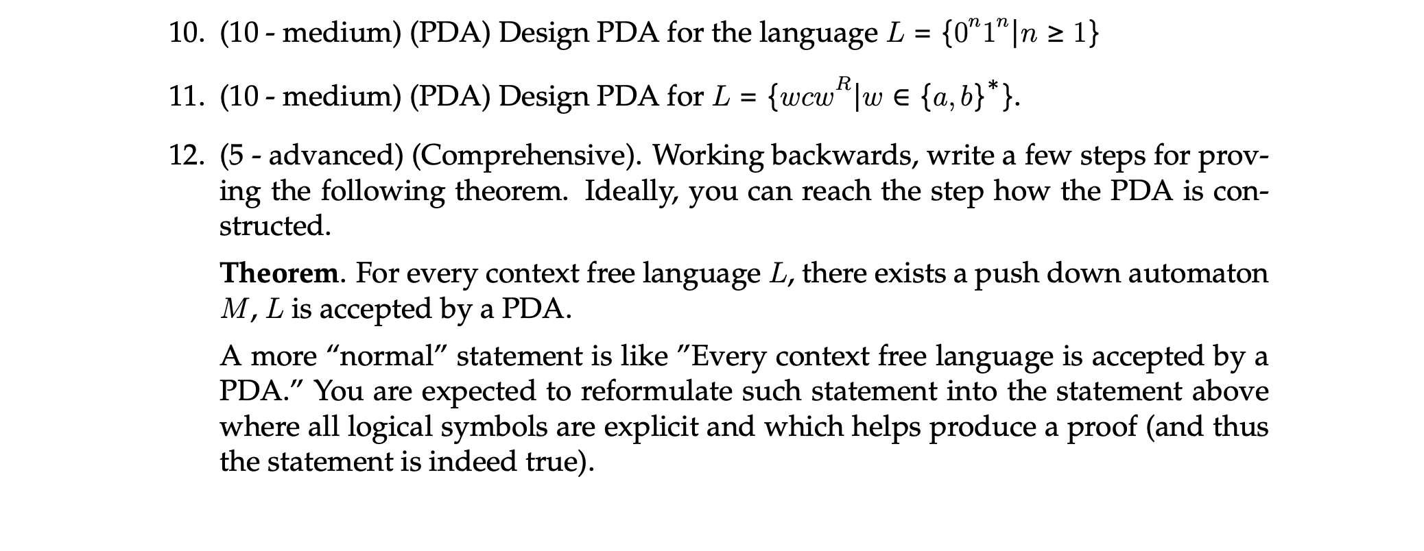 Solved - = 10. (10 - medium) (PDA) Design PDA for the | Chegg.com