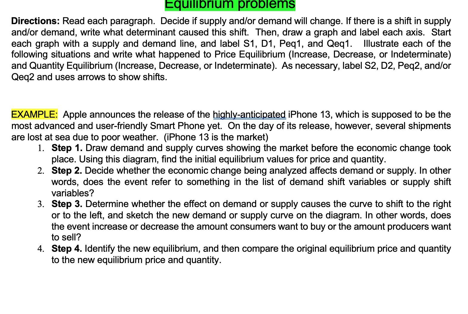 Solved Equilibrium problems Directions: Read each paragraph. | Chegg.com